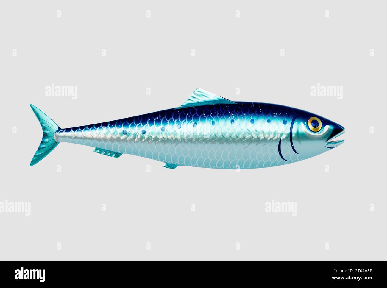 A shiny reflective blue sardine fish on an isolated white background ...