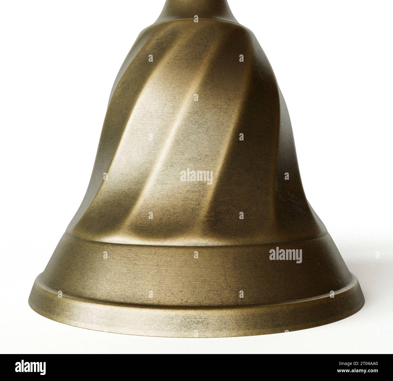 A small ornate antique service bell with a handle on an isolated white ...