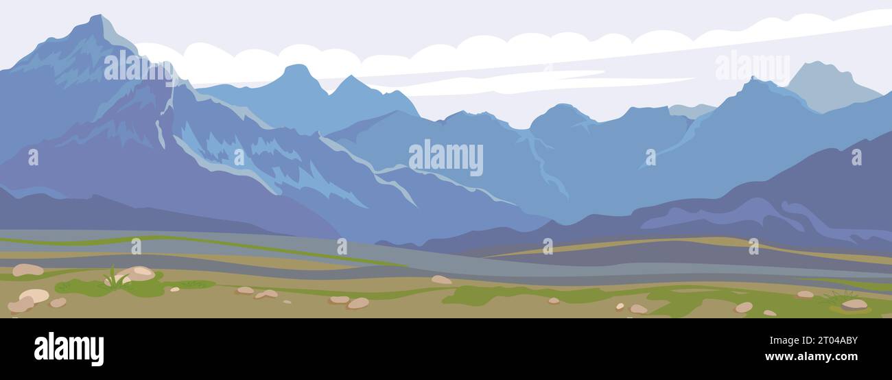 Mountain landscape horizontal. Vector box. View of rocks, stone peaks ...
