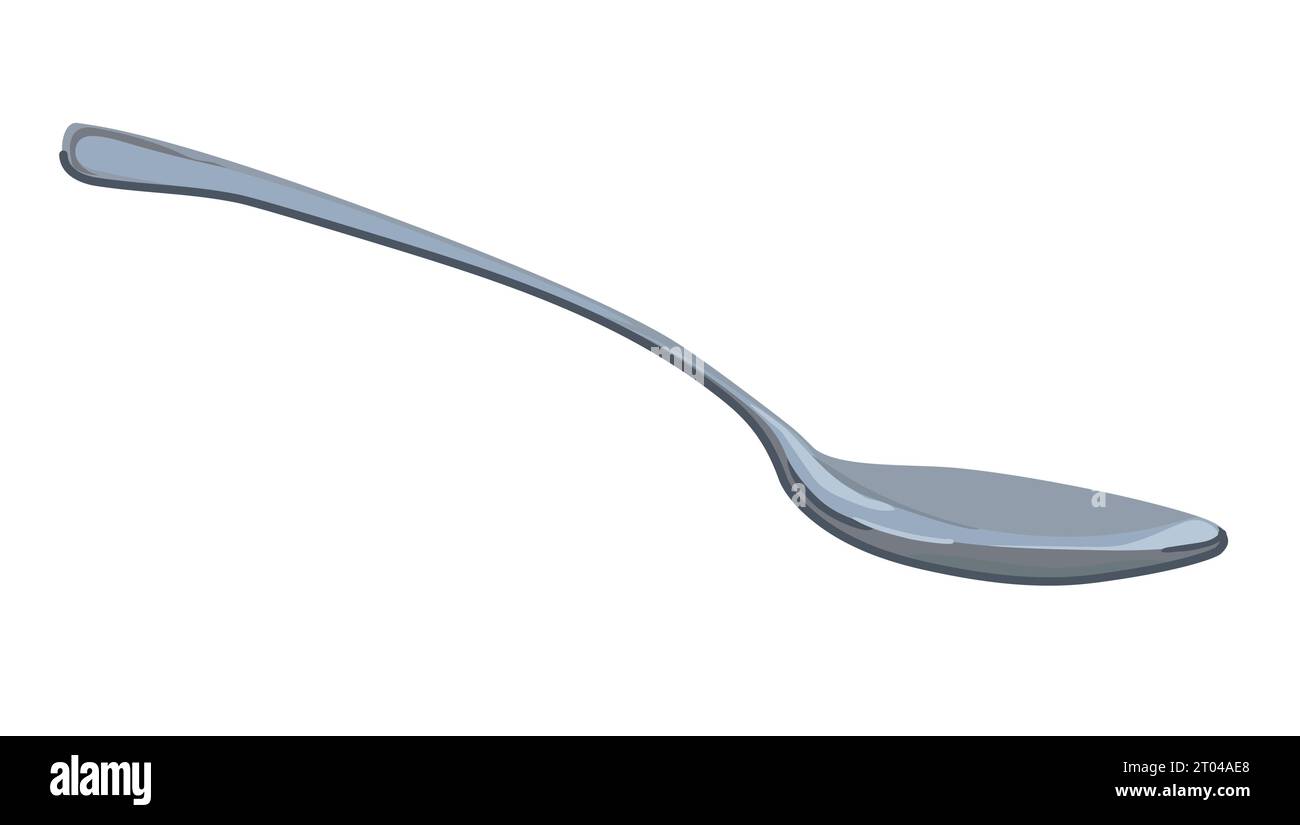 Empty stainless steel dinner spoon. Vector on white background, flat ...