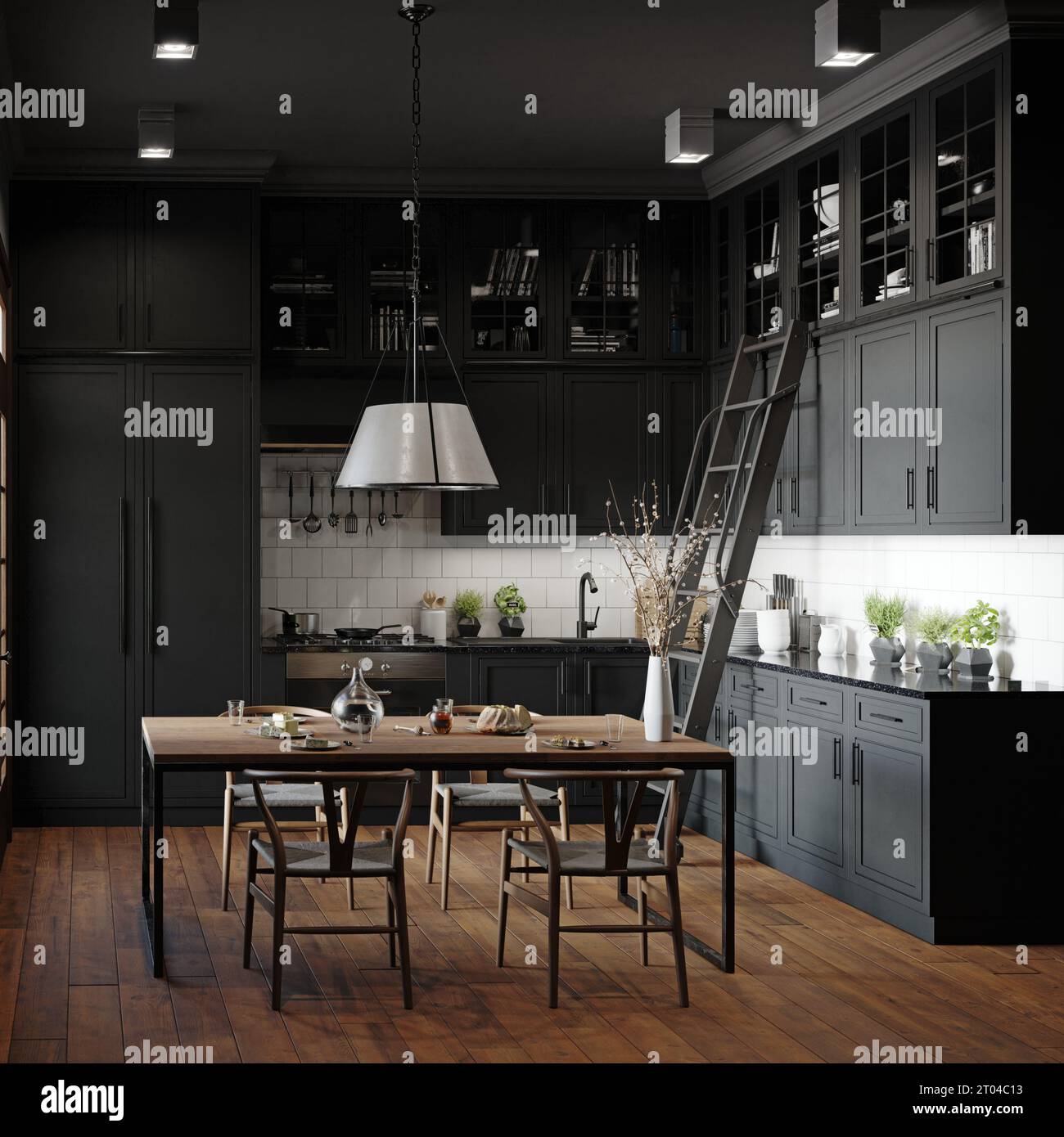 modern dark kitchen interior Stock Photo - Alamy
