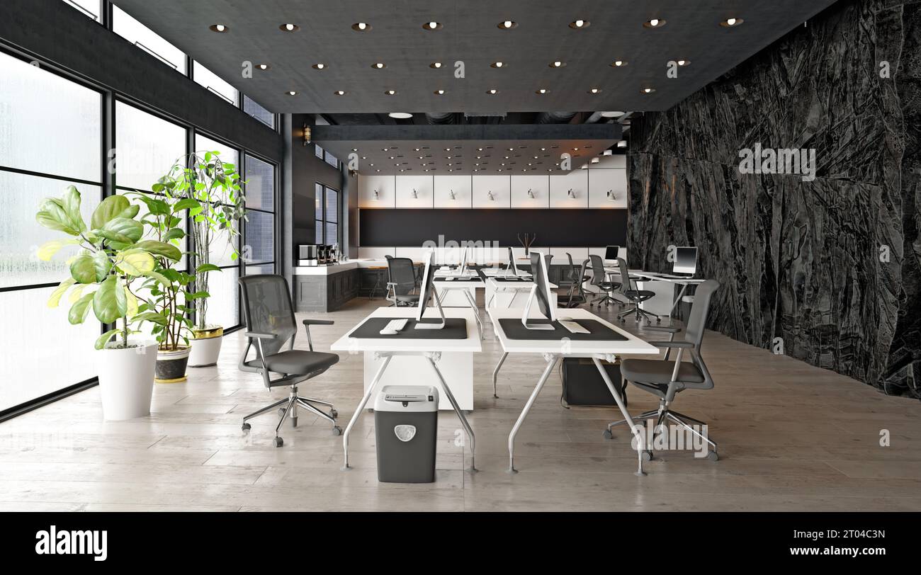 modern office interior with rock feature Stock Photo - Alamy