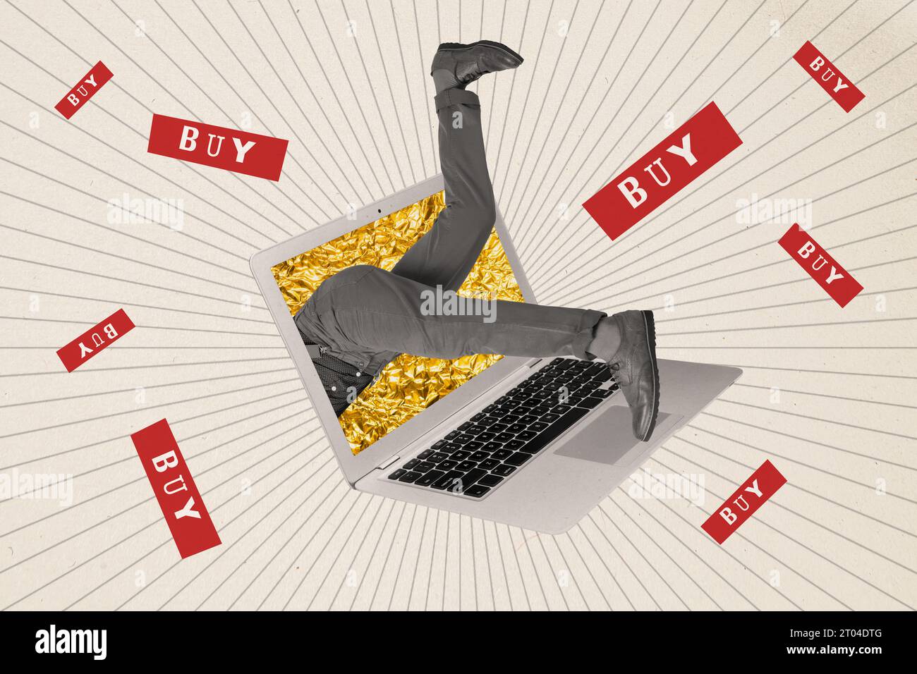 Collage advertising computer display click buy screen jump inside ...