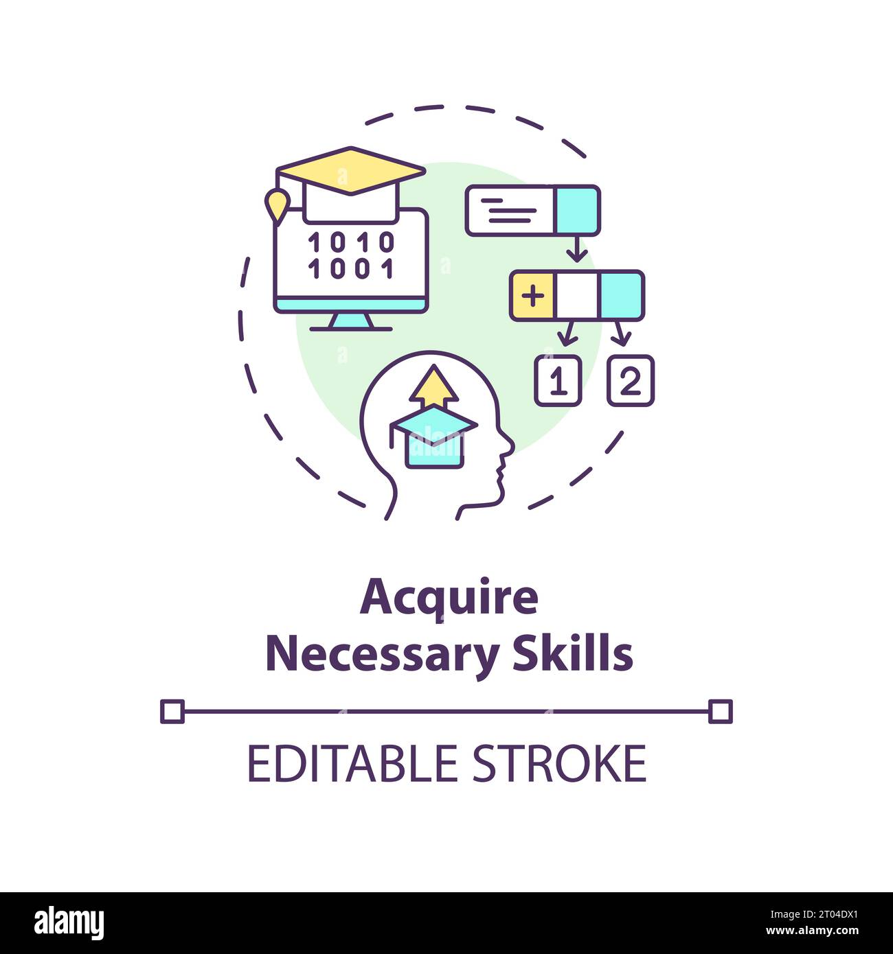 2D thin line acquire necessary skills icon concept Stock Vector Image ...