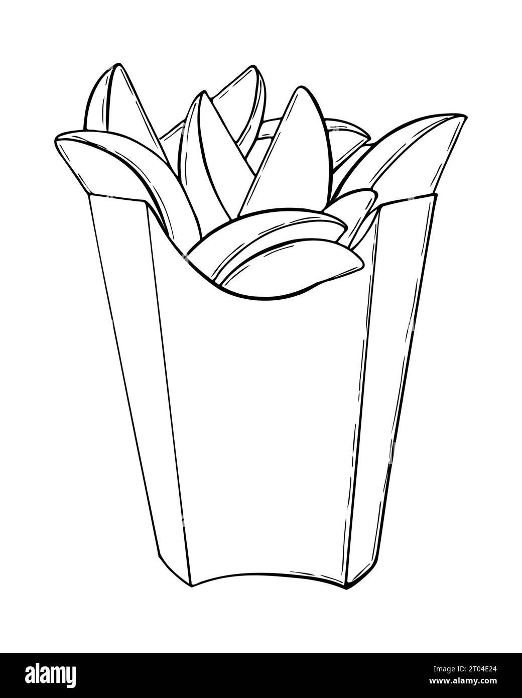 French fries wedges in box, hand drawn outline drawing sketch. Vector ...
