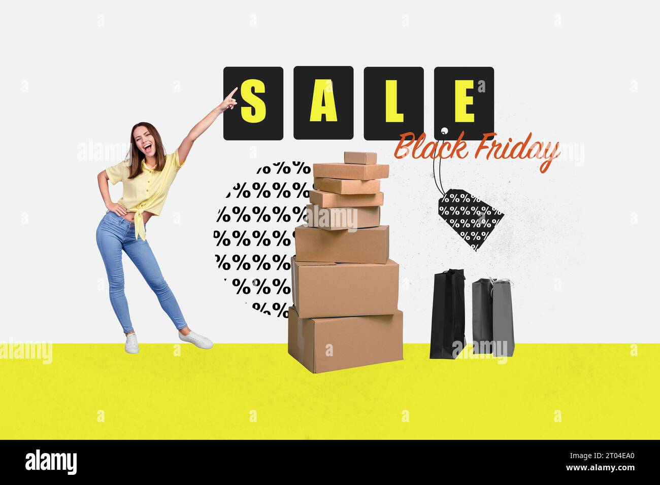 Creative composite abstract photo collage of overjoyed funny funky girl ...