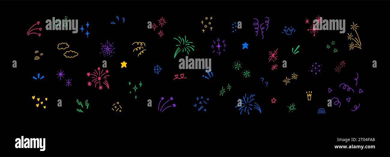 Set of line cute doodle elements. Bright colorful manga anime elements ...