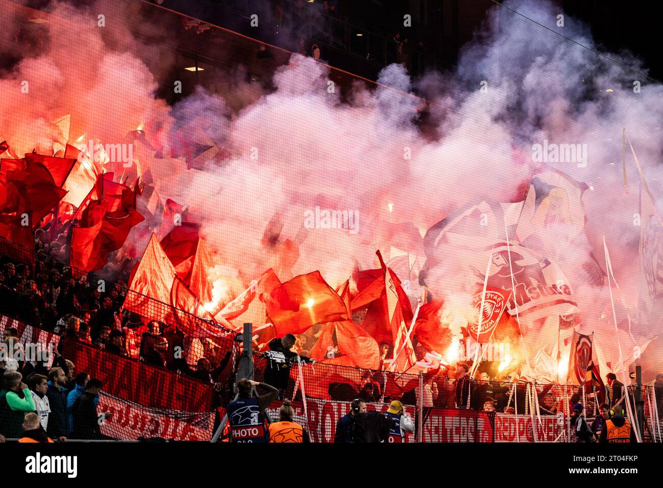 Copenhagen, Denmark. 03rd Oct, 2023. Football fans of Bayern Munich ...