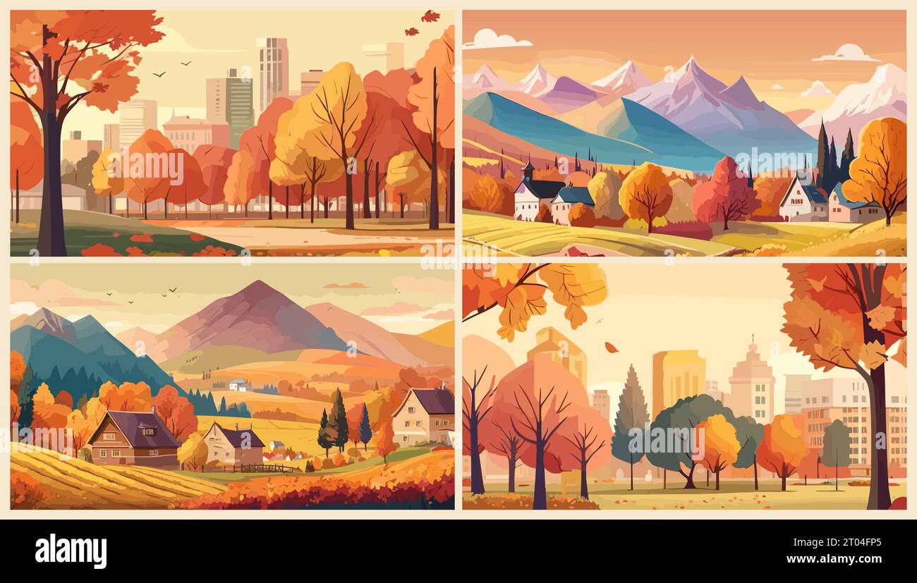 Autumn valley panorama Stock Vector Images - Alamy