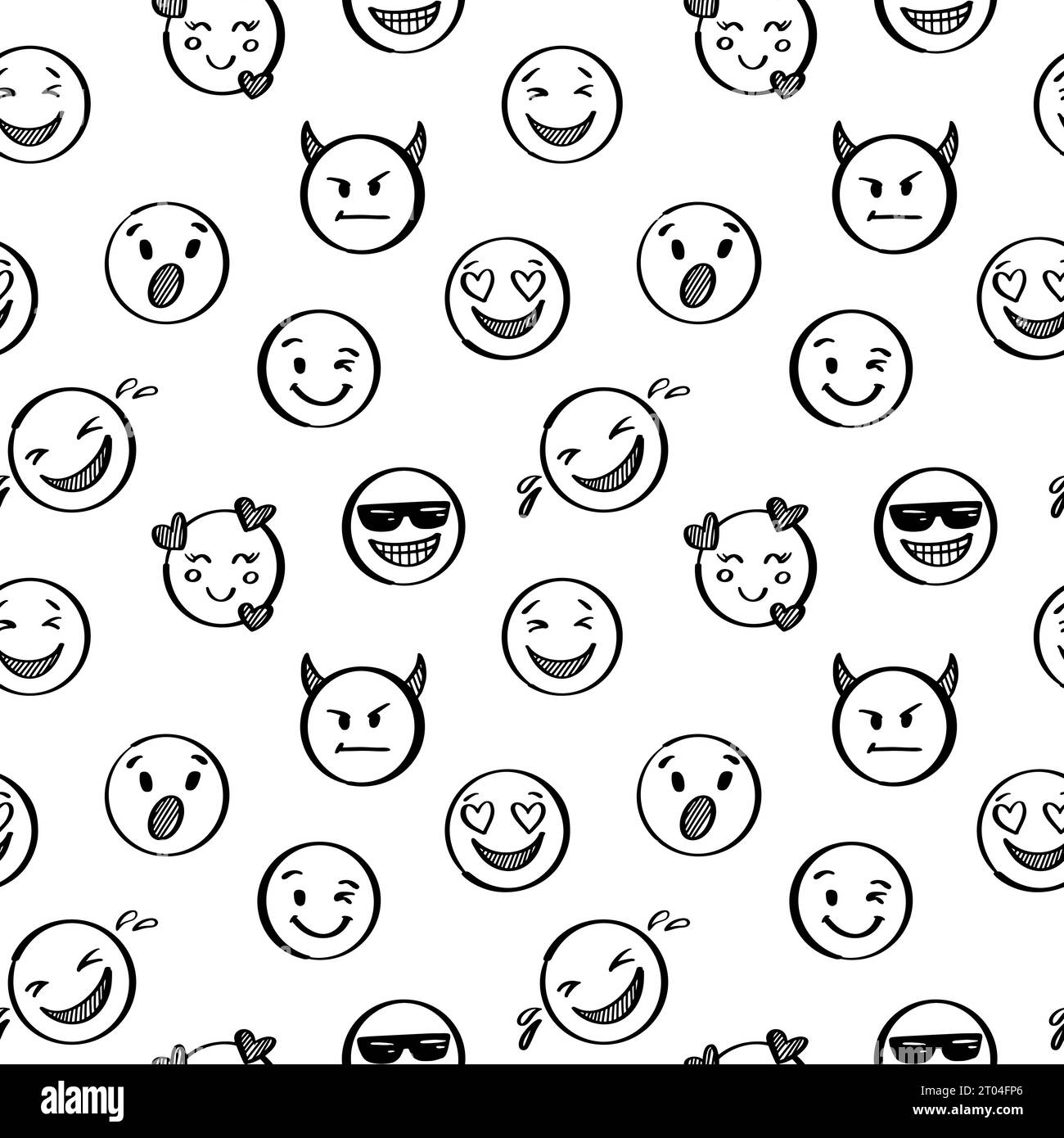 Doodle emoji seamless pattern. Hand drawn sketch positive emoticons ...