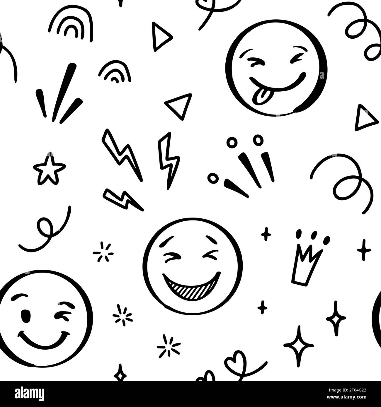 Doodle emoji seamless pattern. Hand drawn sketch positive emoticons ...