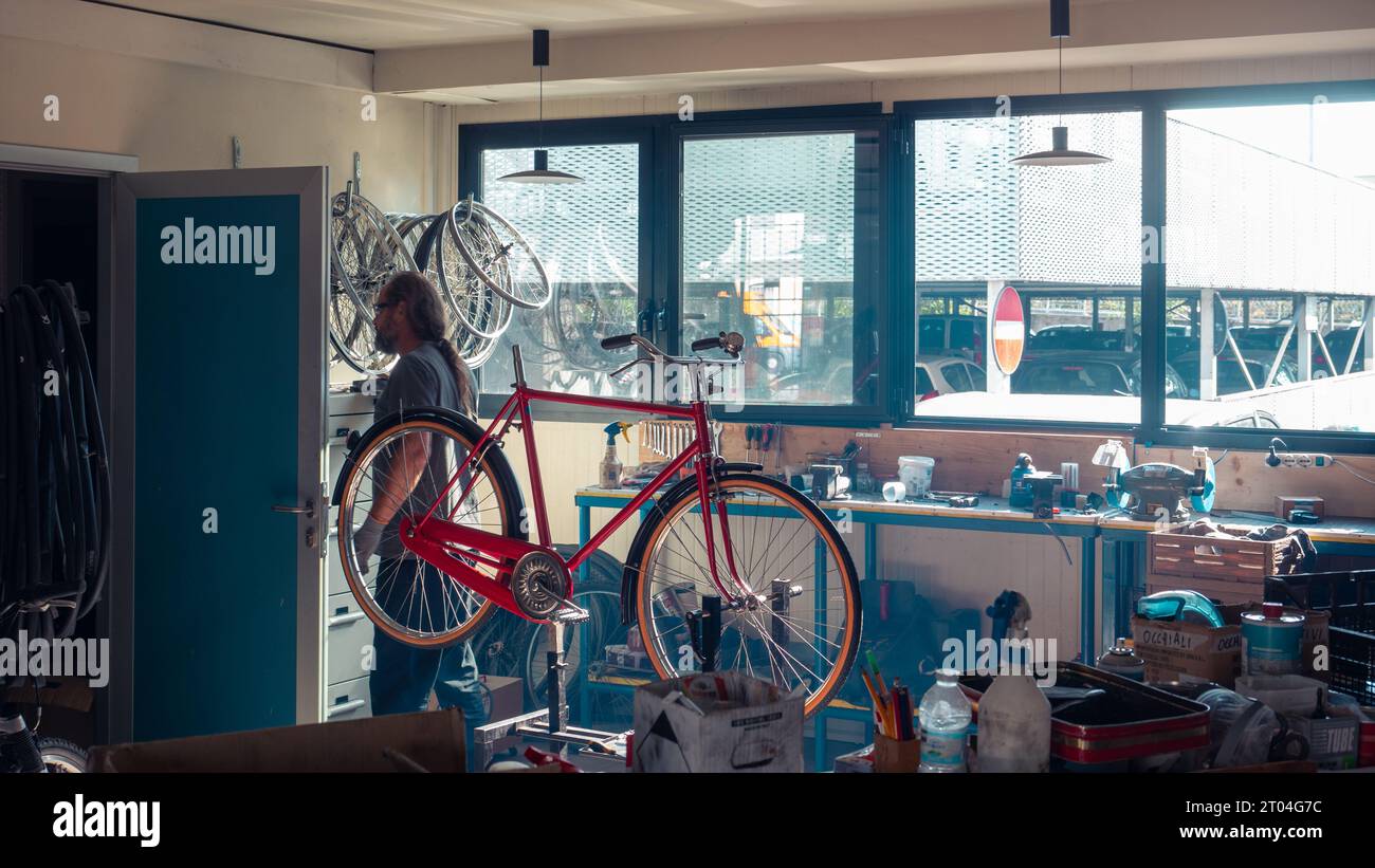 at the bike shop store and repair , artisan expert mechanic expert ...