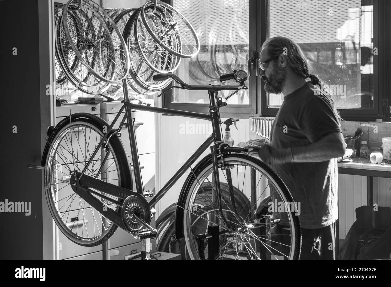 at the bike shop store and repair , artisan expert mechanic expert ...