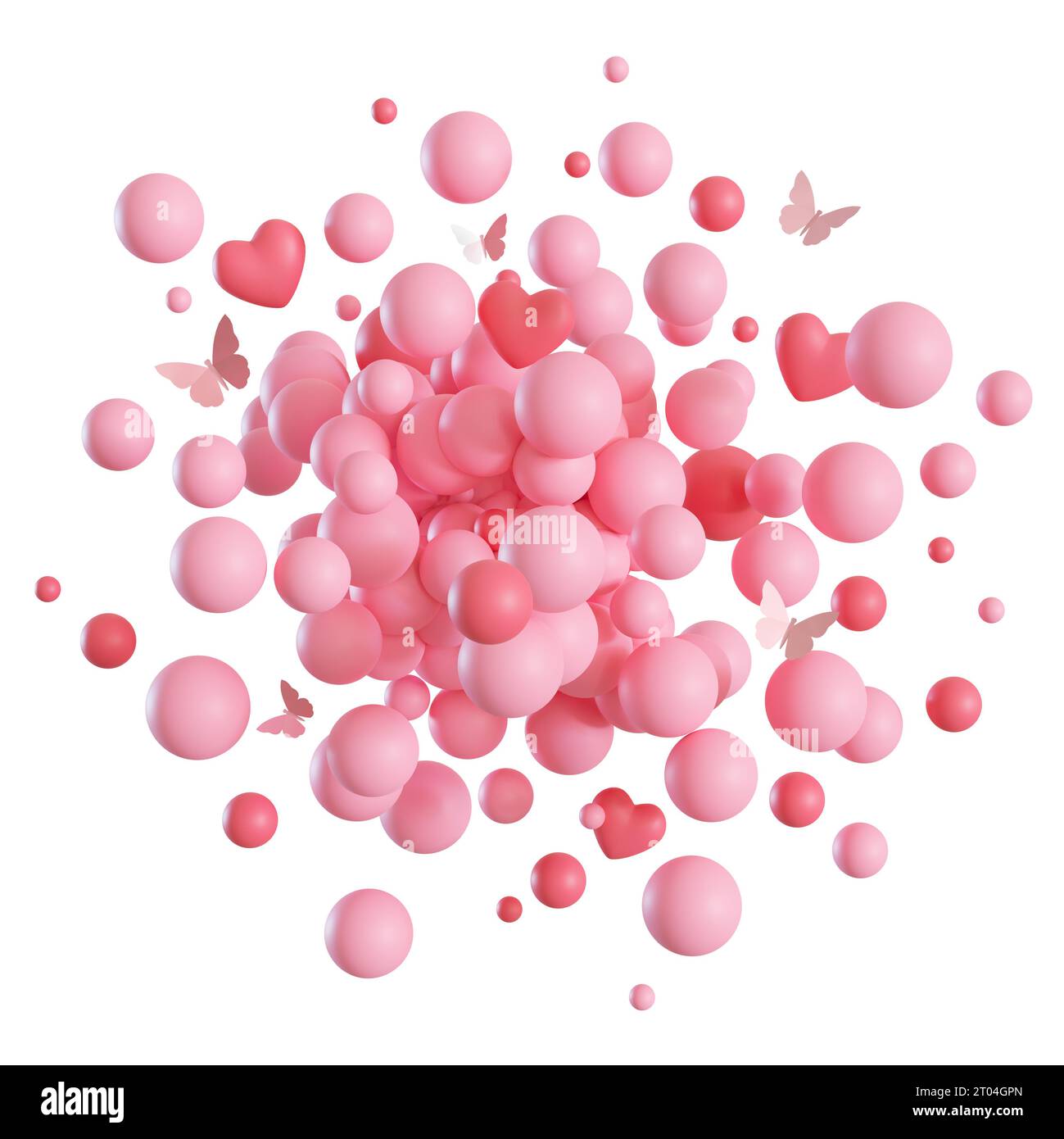 Pink balloons, hearts, butterflies isolated on white background. It's a ...