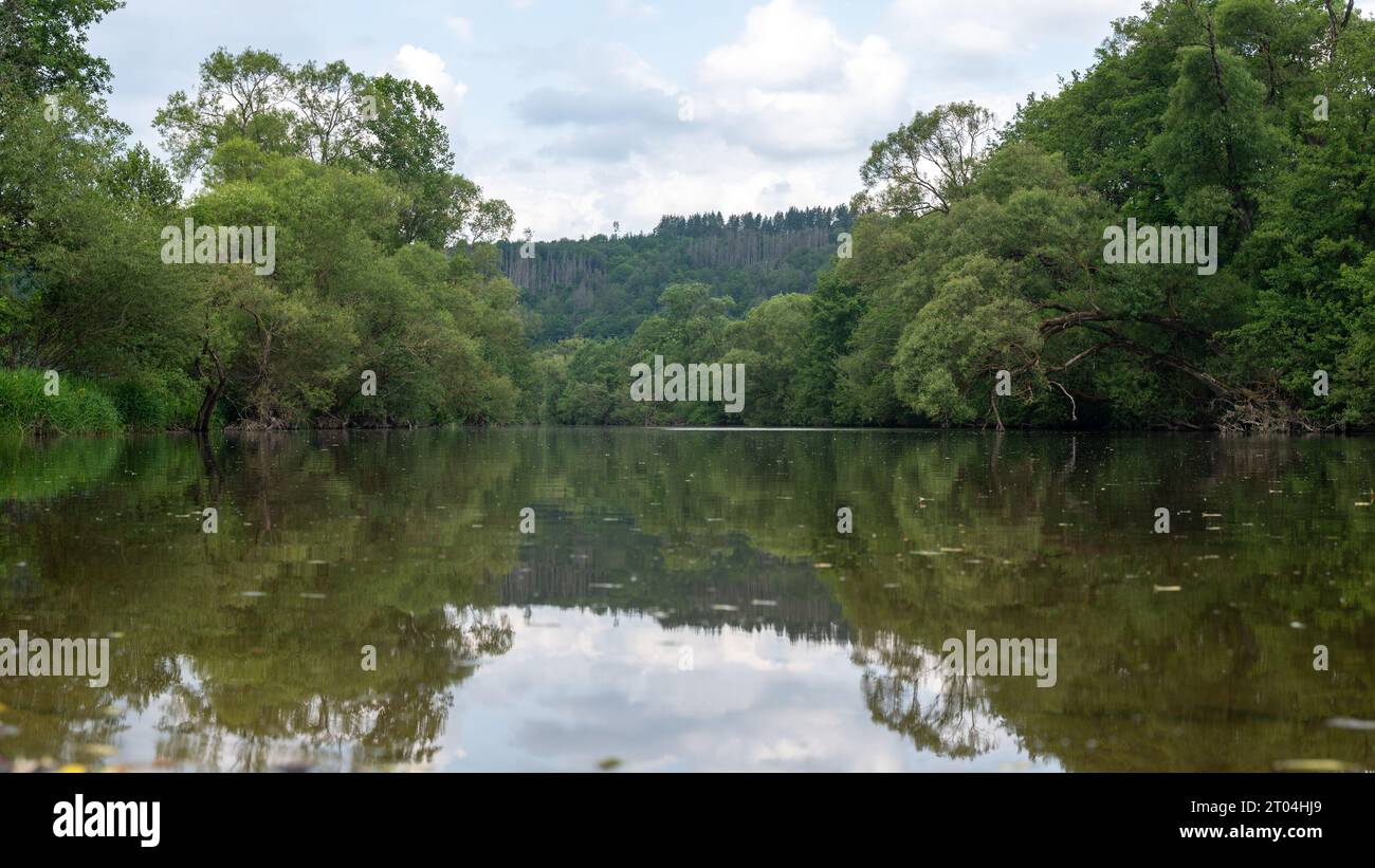 The Eder - A river in Germany in a green landscape Stock Photo - Alamy