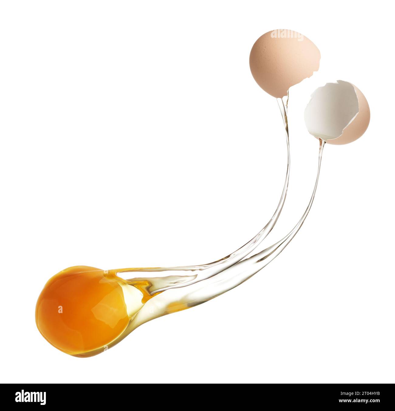 Egg yolk and white dropping out of cracked shell Stock Photo - Alamy