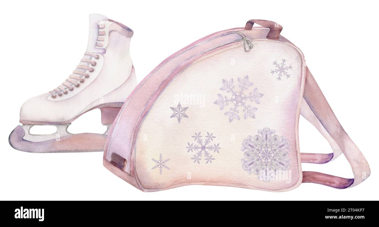 Hand drawn watercolor bag rucksack for figure skating boots, winter ...