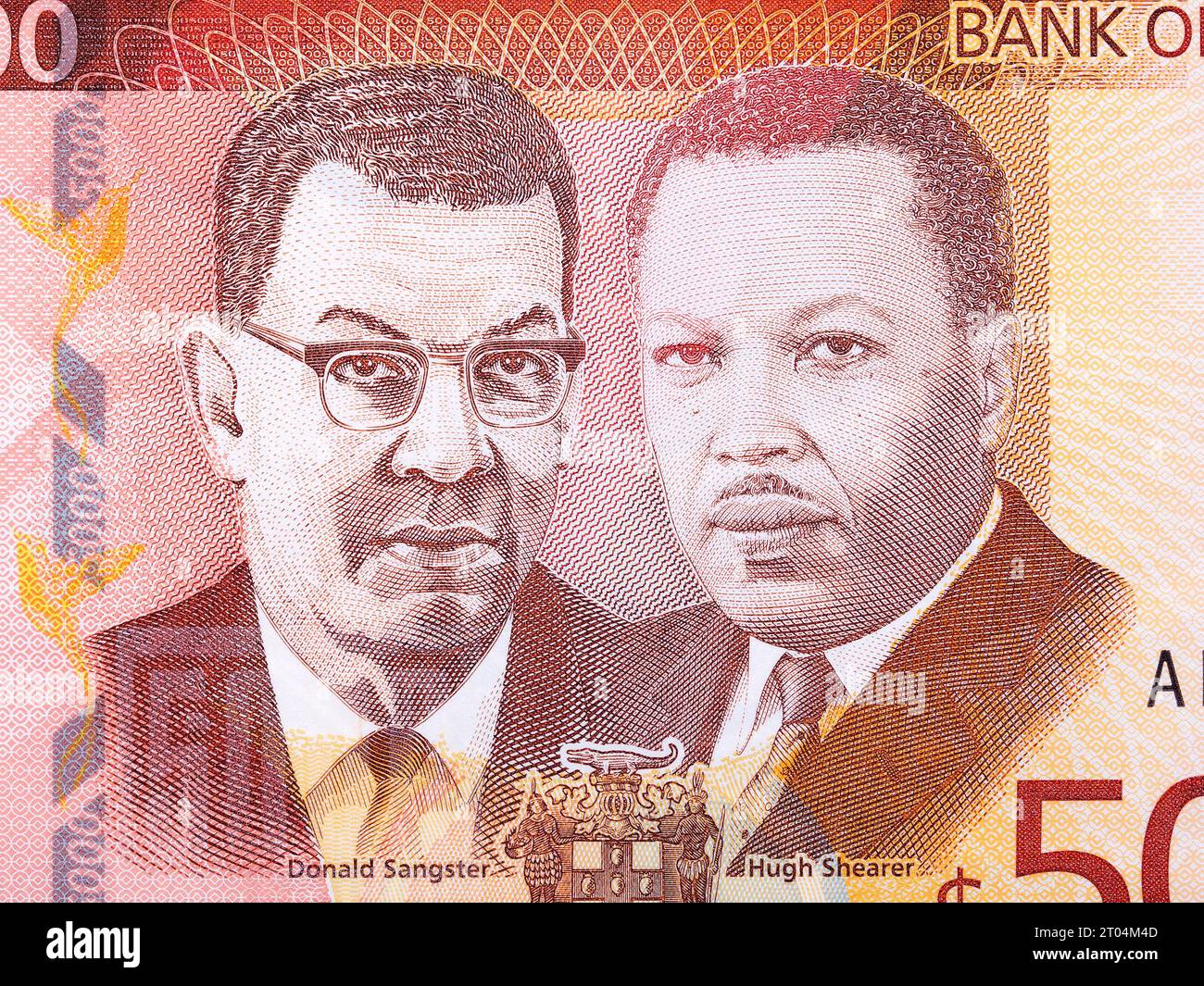 Donald Sangster and Hugh Shearer a portrait from Jamaican money ...