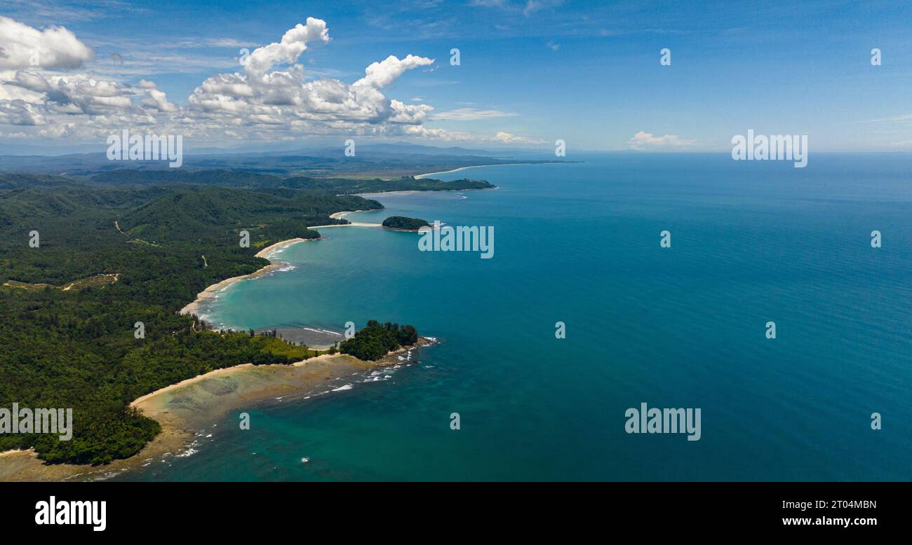 Aerial drone of bays and lagoons with beaches on the coast of the ...