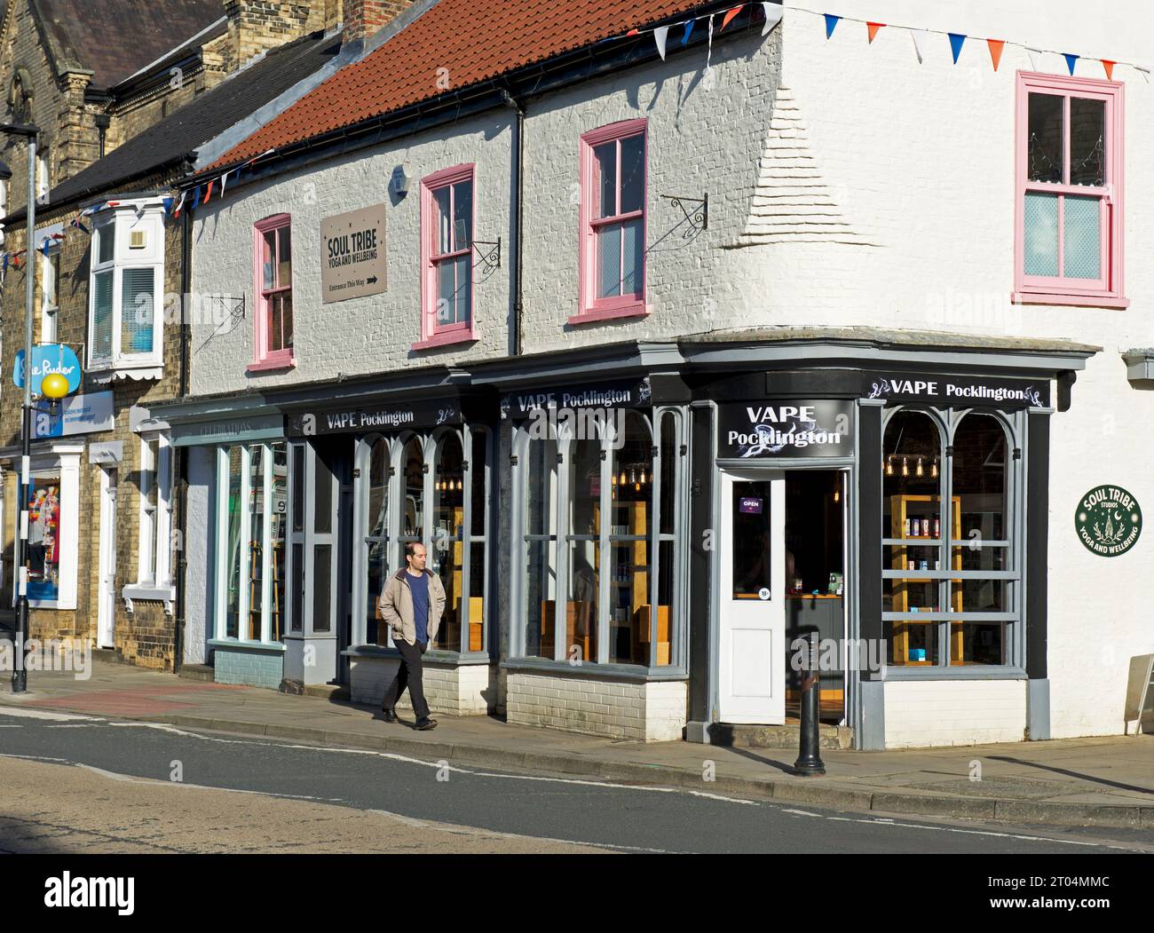 A street of shops in the market town of Pocklington, East Yorkshire ...