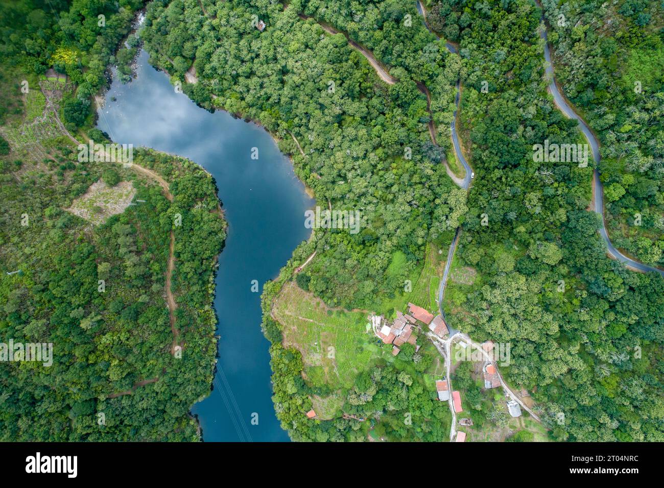 Aerial view of the Sil river on the Ribeira Sacra, world heritage site ...