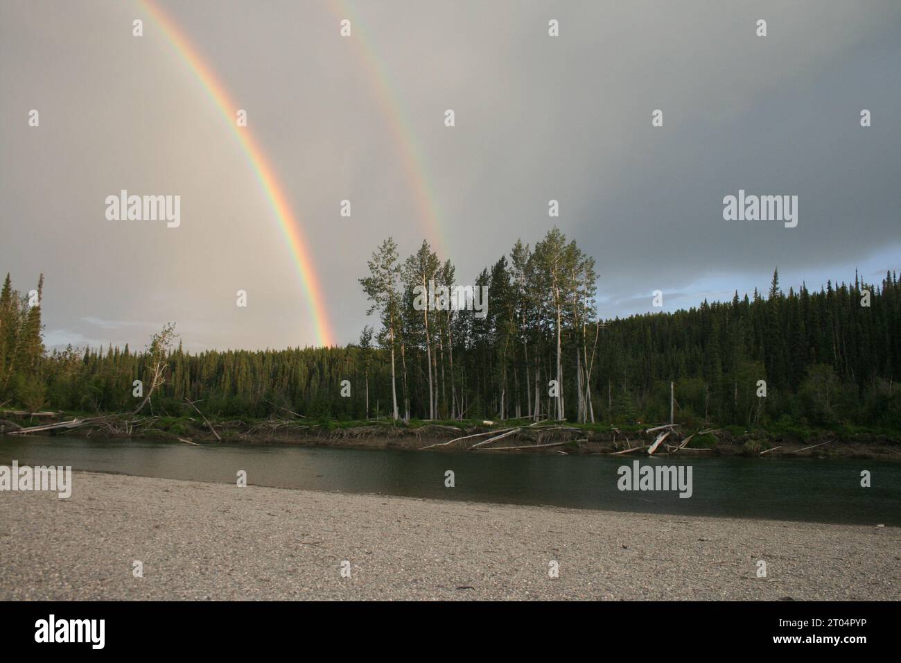 Double Rainbow over river and forest in Canada Stock Photo - Alamy