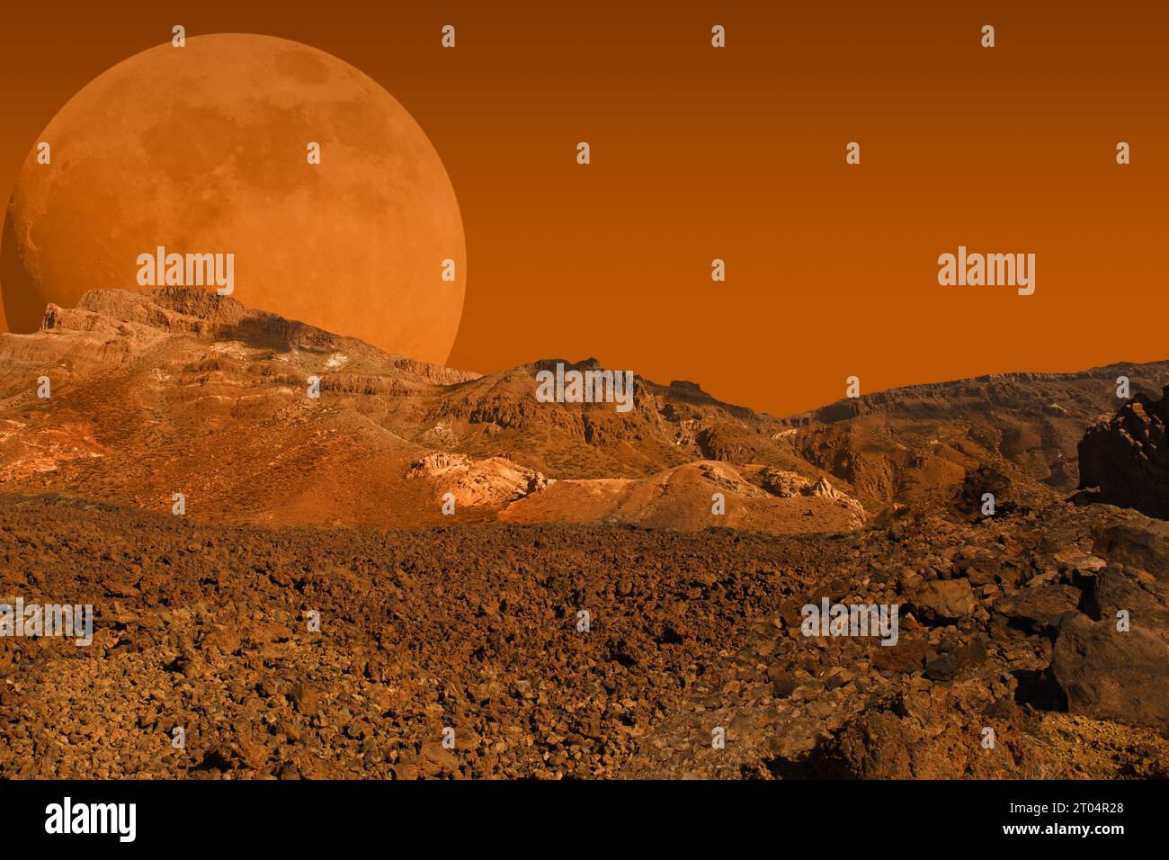 Mars planet landscape. Martian ground, mountain and red sky, futuristic ...