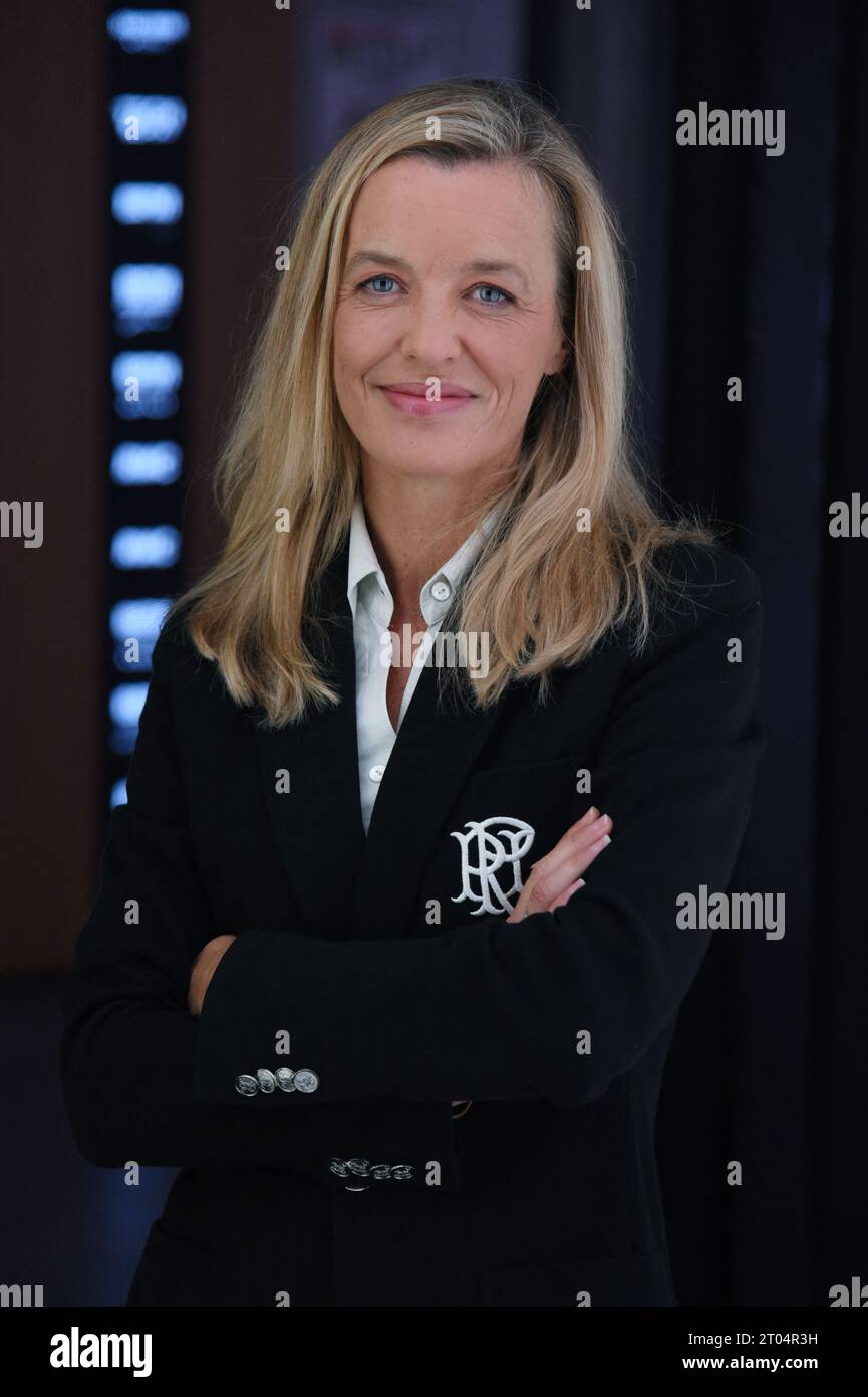 Paris, France. 04th Oct, 2023. Audrey Derveloy is interviewed by ...