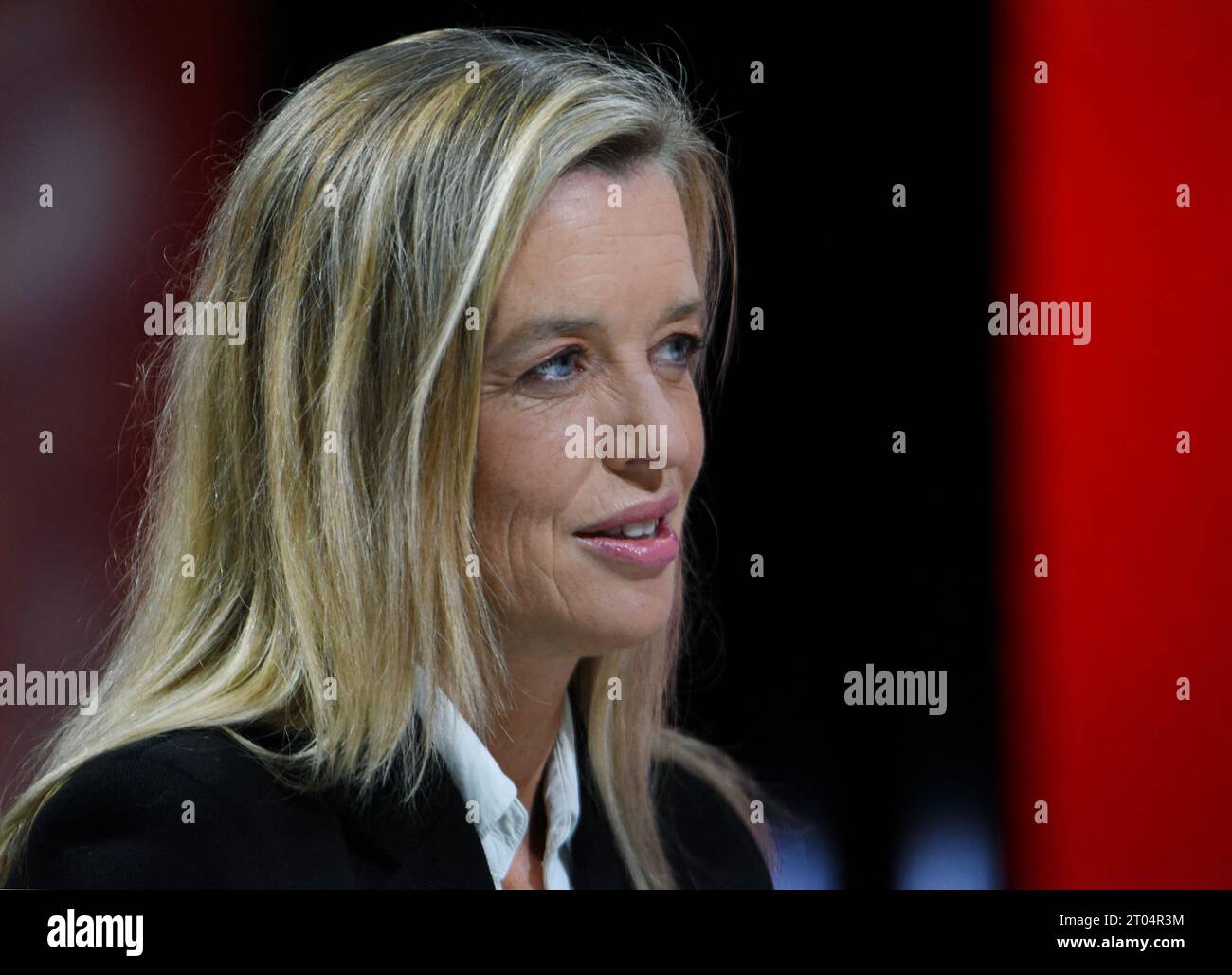 Paris, France. 04th Oct, 2023. Audrey Derveloy is interviewed by ...