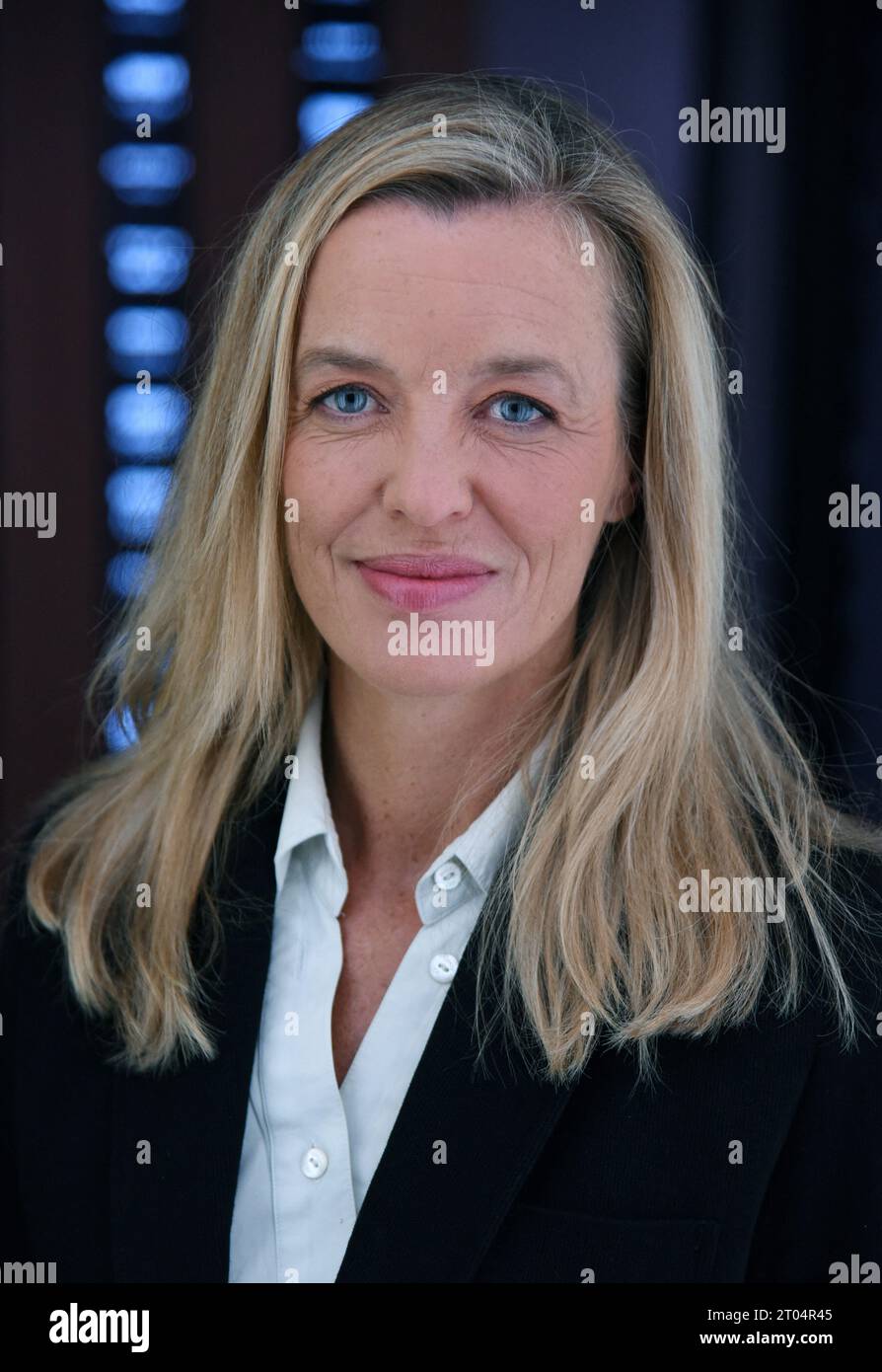 Paris, France. 04th Oct, 2023. Audrey Derveloy is interviewed by ...