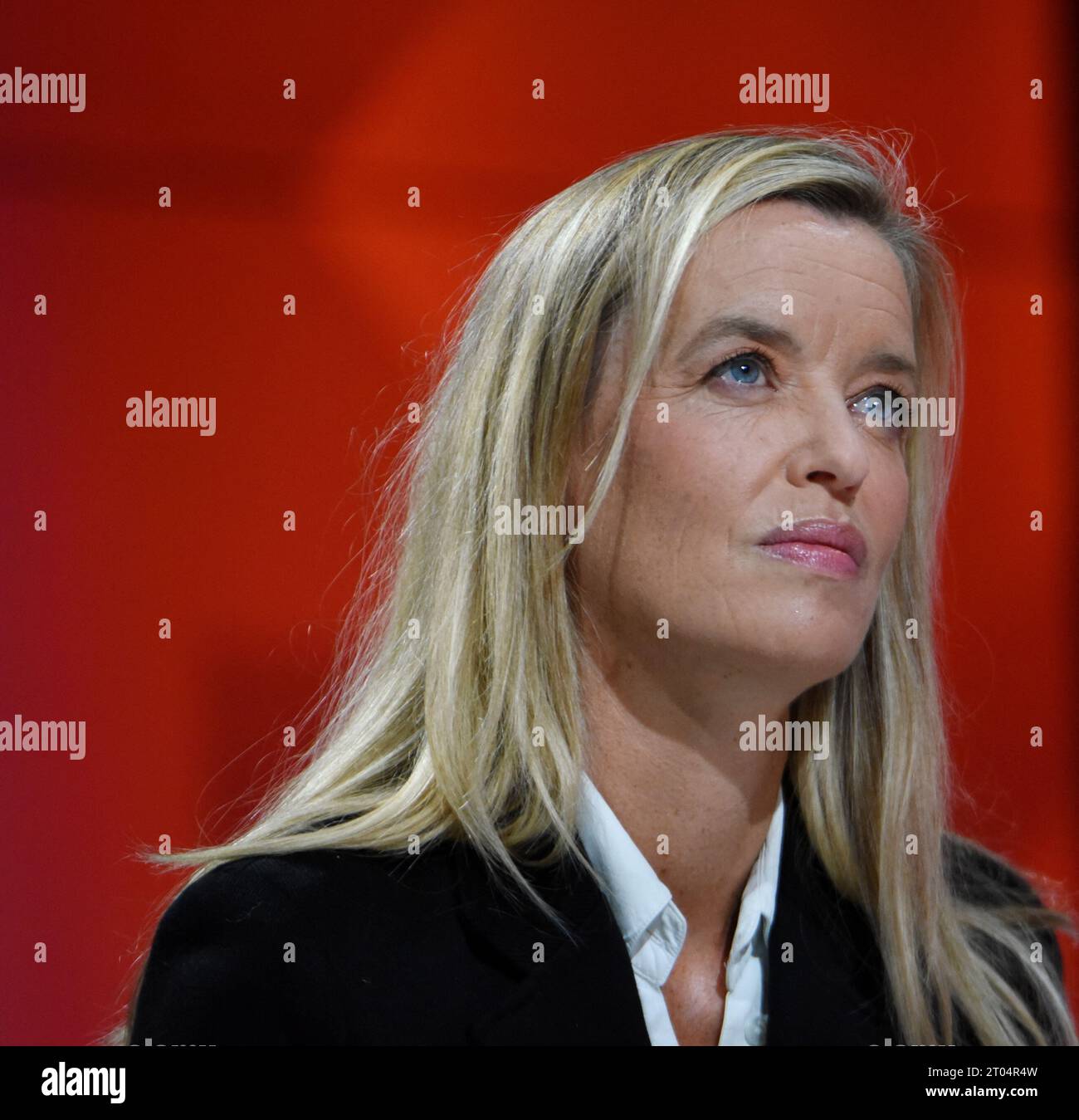 Paris, France. 04th Oct, 2023. Audrey Derveloy is interviewed by ...