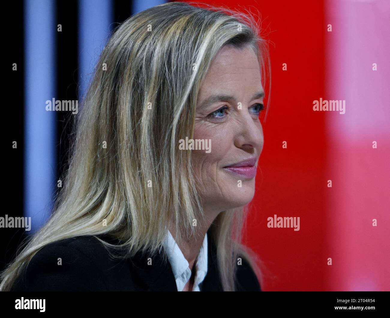 Paris, France. 04th Oct, 2023. Audrey Derveloy is interviewed by ...