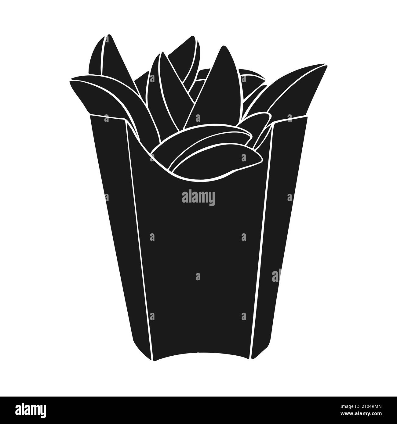 French fries in box. Icon black silhouette drawing. Vector illustration ...