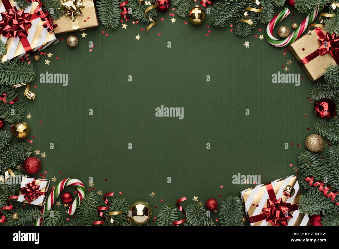 Green Christmas Background with Ornament Frame Stock Photo - Alamy
