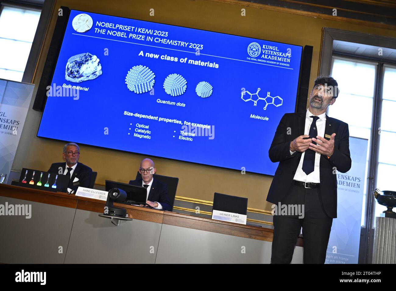 STOCKHOLM 20231004 Heiner Linke, Nobel Committee for Chemistry, The Royal Academy of Sciences ...