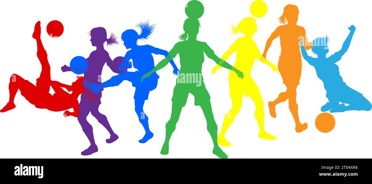 Soccer Female Football Women Players Silhouettes Stock Vector Image ...