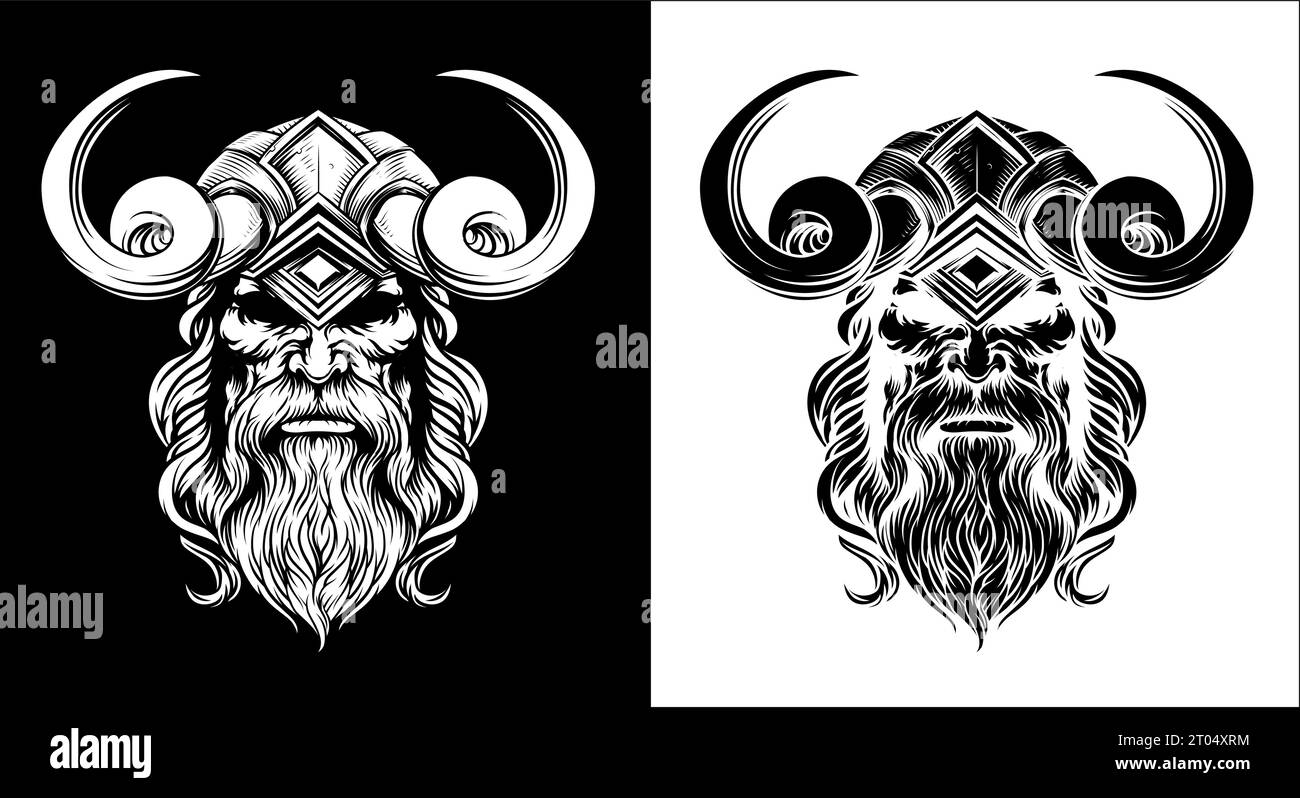 Viking Warrior Man Strong Mascot Face in Helmet Stock Vector Image ...