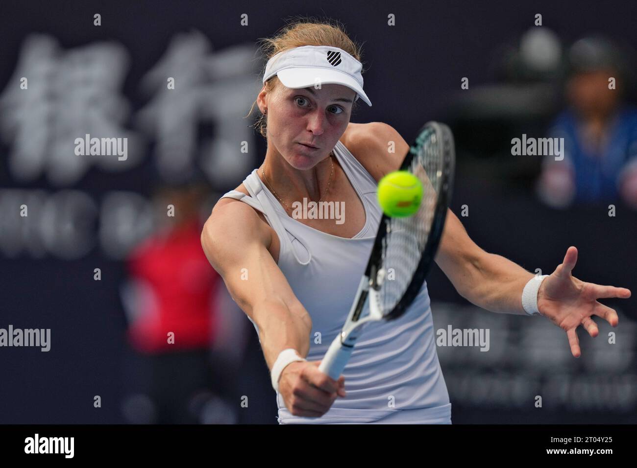 Liudmila Samsanova of Russia returns a shot to Marta Kostyuk of the ...