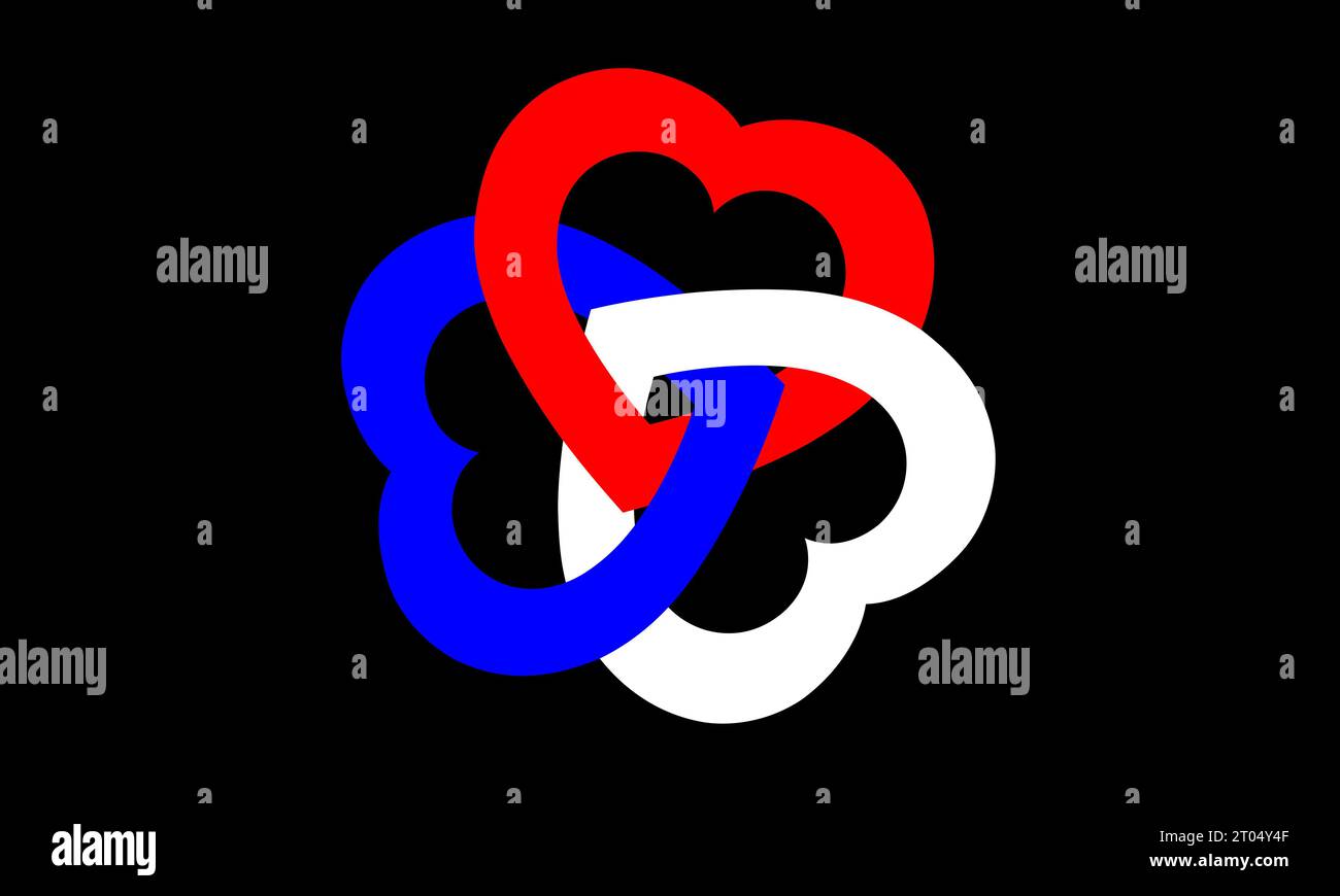 Three lovely hearts, white, blue and red, strung together. Illustration ...