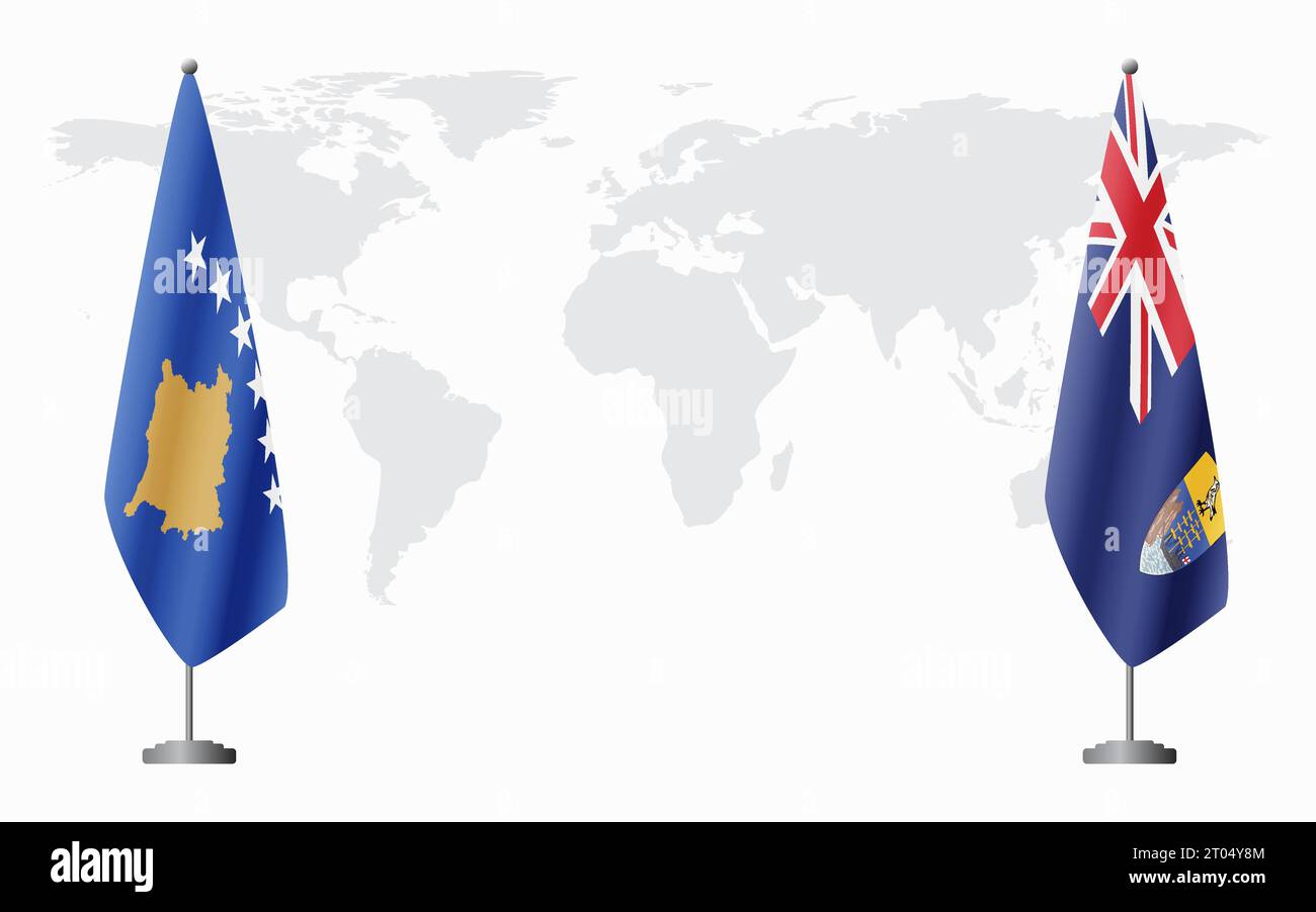 Kosovo and Saint Helena flags for official meeting against background ...