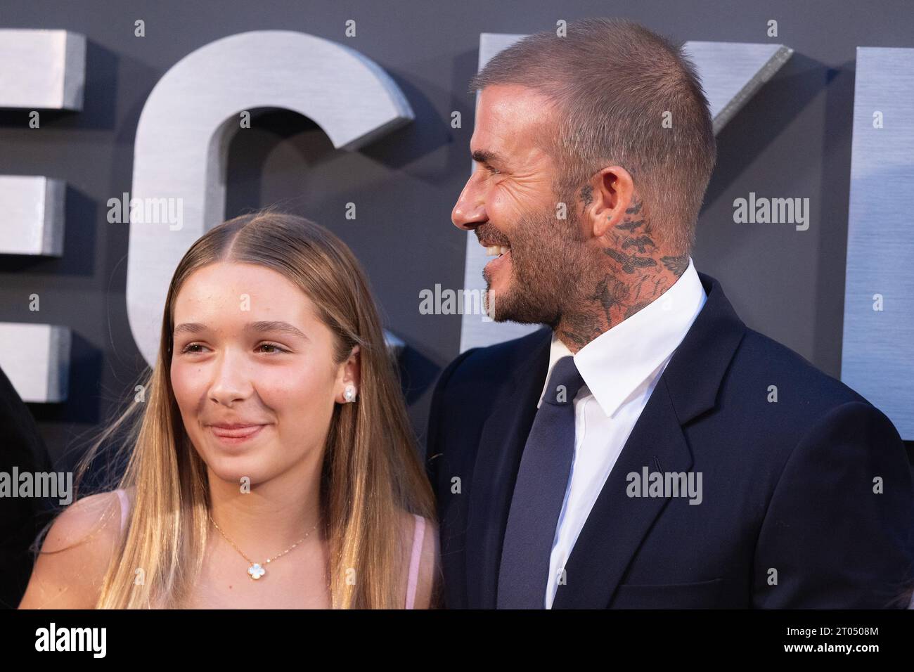 London, UK. 03 October, 2023. Harper Beckham and David Beckham attend ...