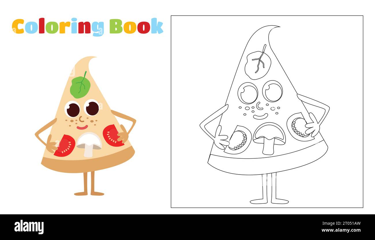 Coloring a piece of fun pizza. Food has a face, arms and legs and ...