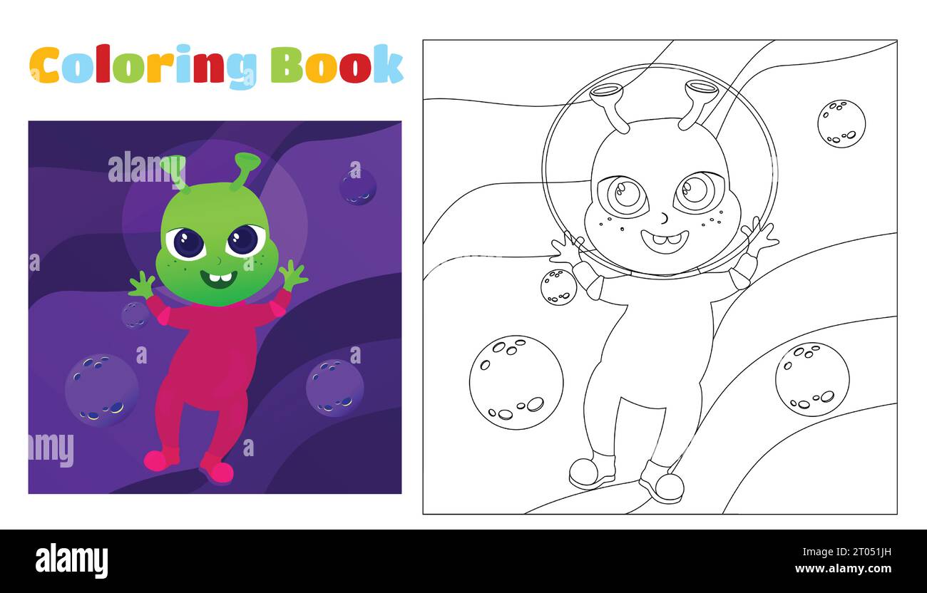 oloring book for children friendly alien in space in a space suit and a ...