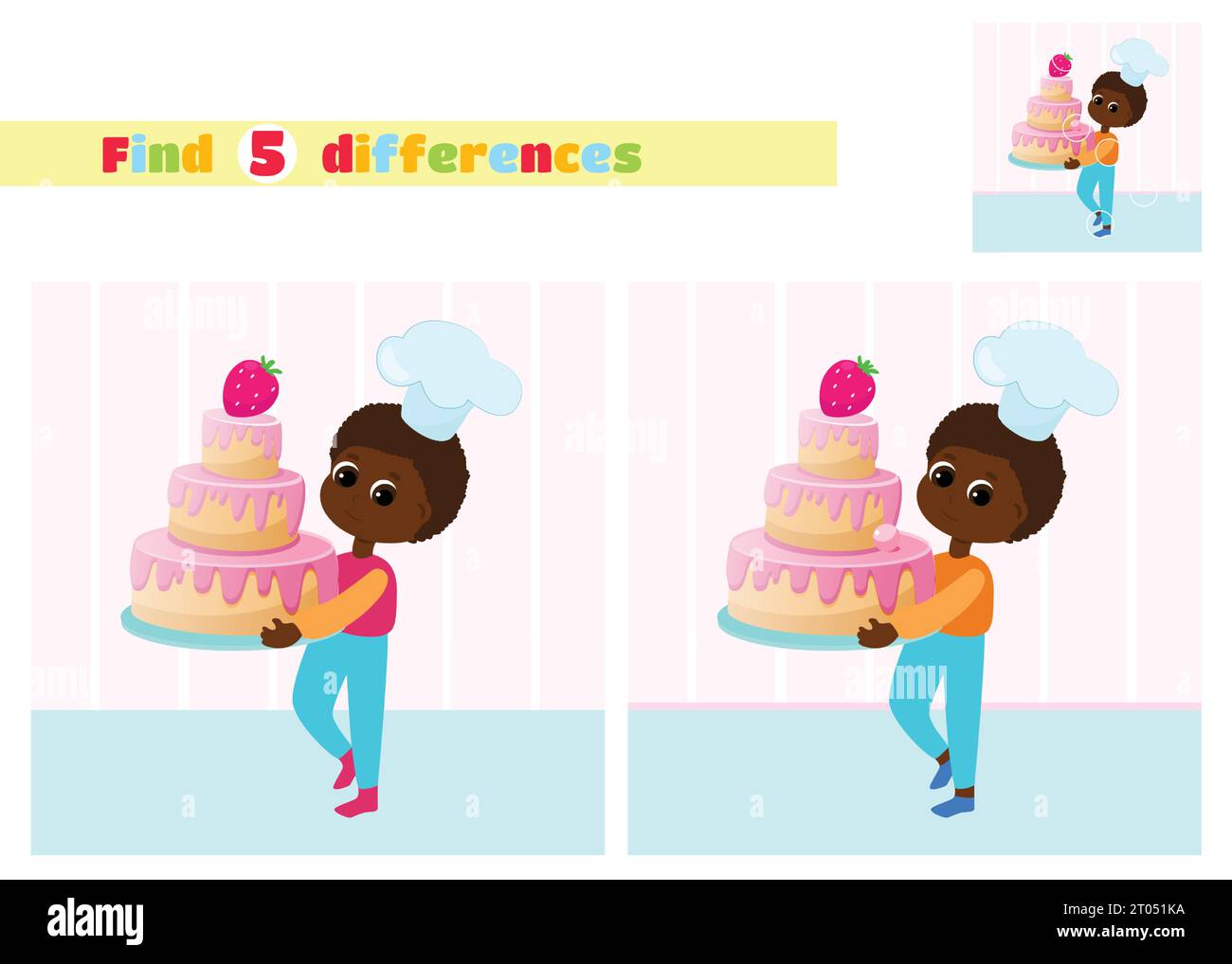 Find the differences. Boy chef carrying a huge cake on a tray in ...