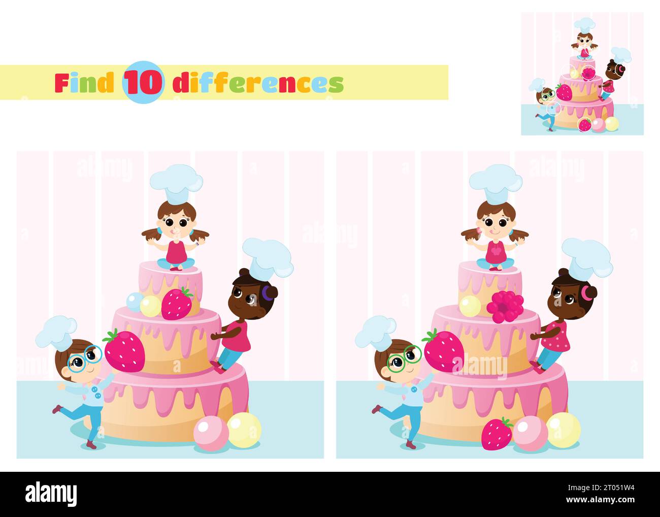 Find the differences. Children are playing near a huge cake. Children's ...