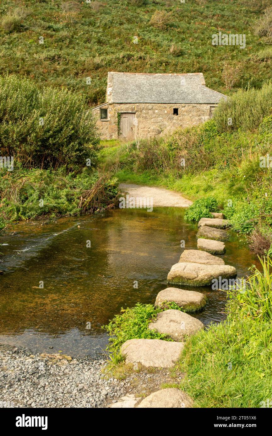 Stepping Stones and Ford at Penberth Cove, Cornwall, England Stock ...