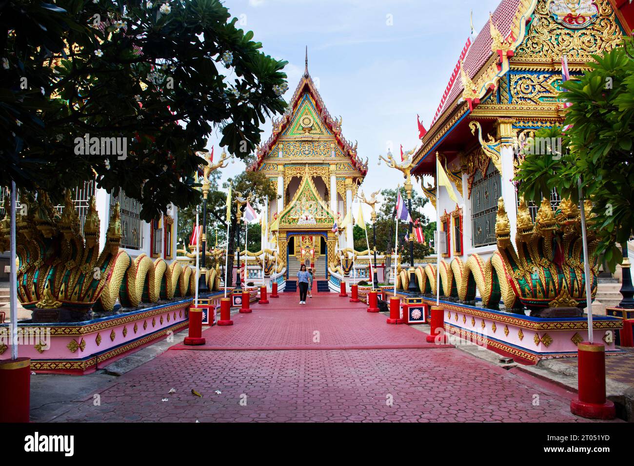 Ancient ordination hall or antique old ubosot for thai travelers people ...