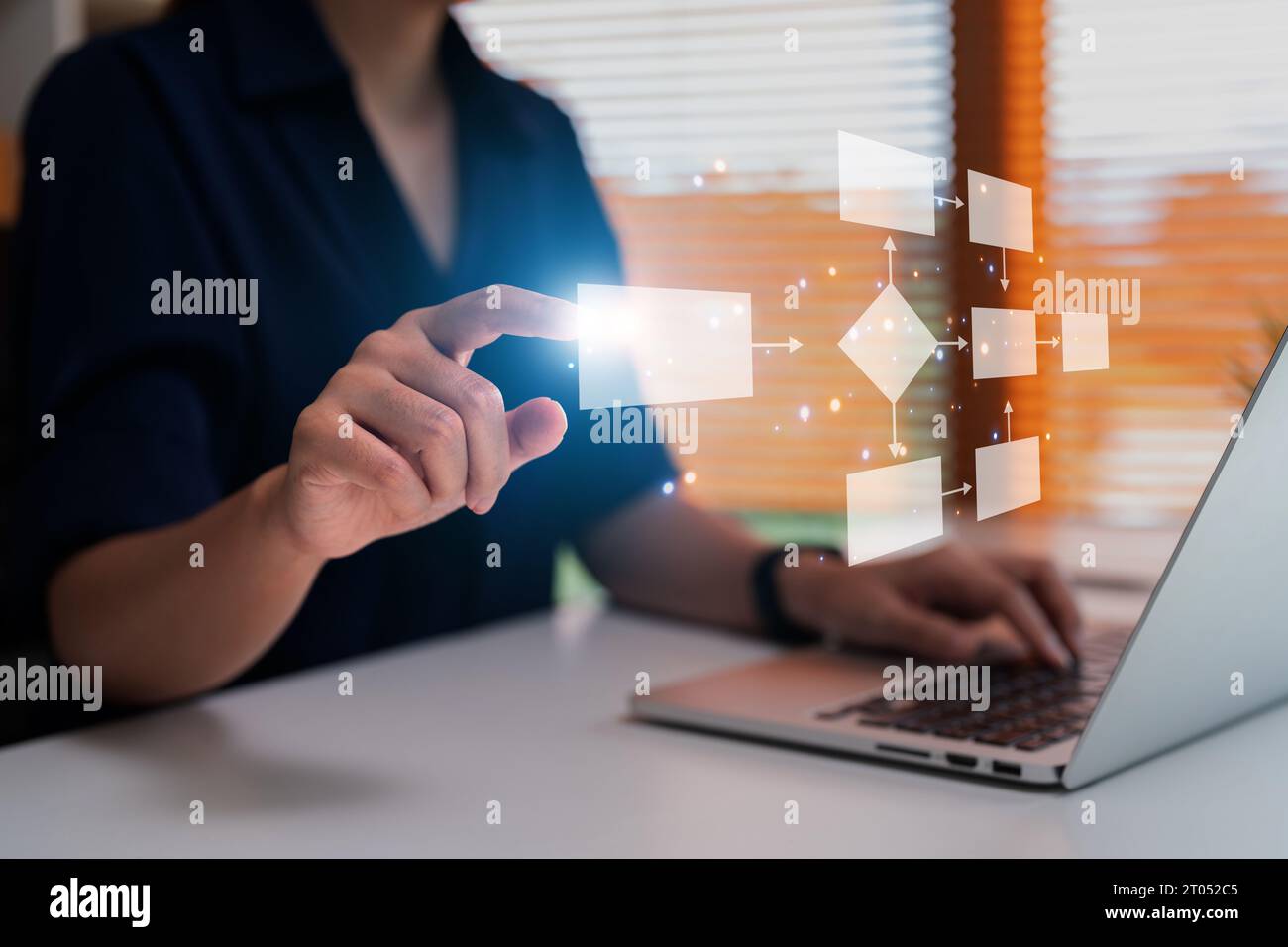 Businessman using a computer analysis for process and workflow ...