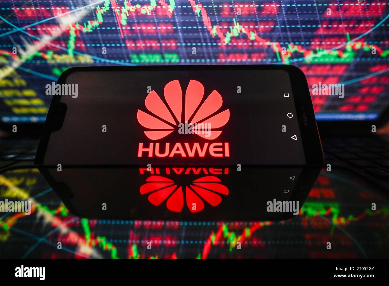 In this photo illustration, Huawei logo seen displayed on a smartphone ...