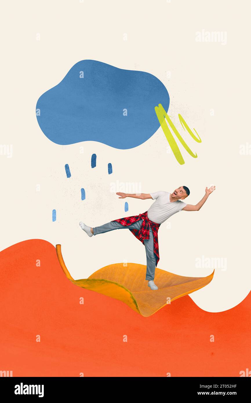 Collage artwork graphics picture of carefree funky guy standing big ...